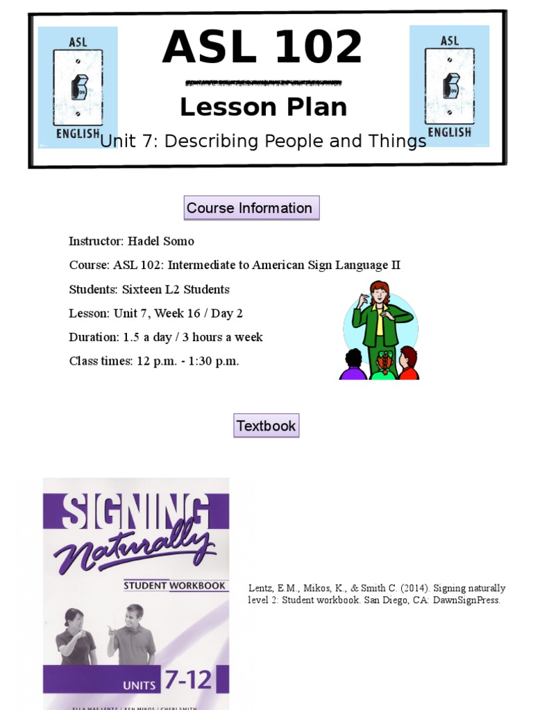 Lesson Plan: Unit 7: Describing People and Things | PDF | American Sign ...