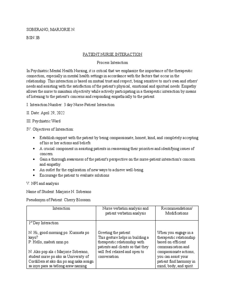 Patient Nurse Interaction | PDF | Mental Health | Psychiatric And ...