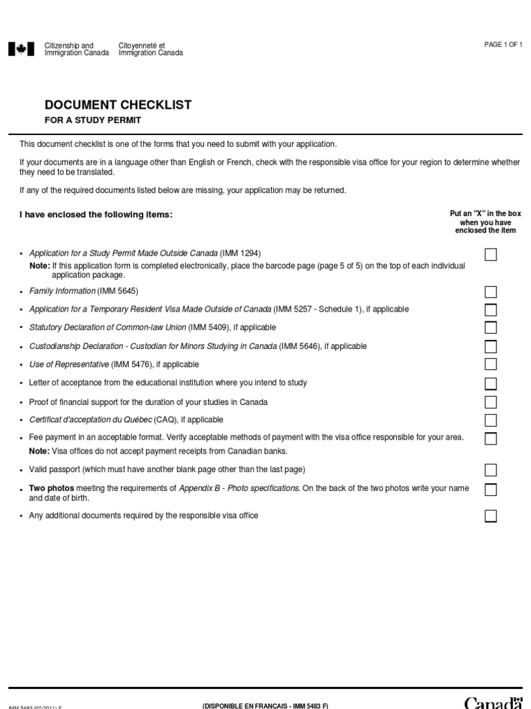 Study Permit Document Checklist Canada | PDF | Travel Visa | Government ...