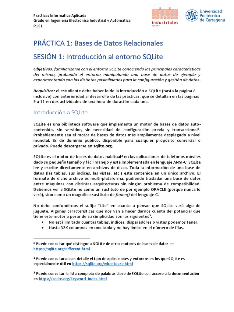 Practica P1S1 SQLite Intro | PDF | Bases de datos | SQL