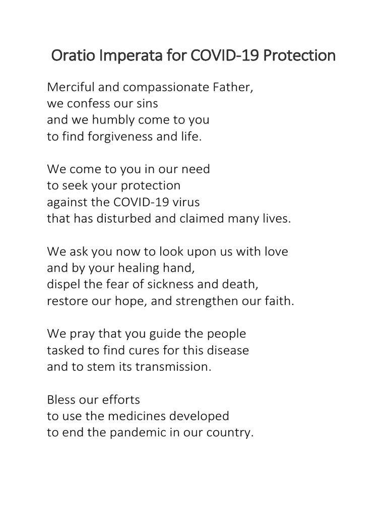 Oratio Imperata For COVID19 Protection (Revised January 2022) | PDF