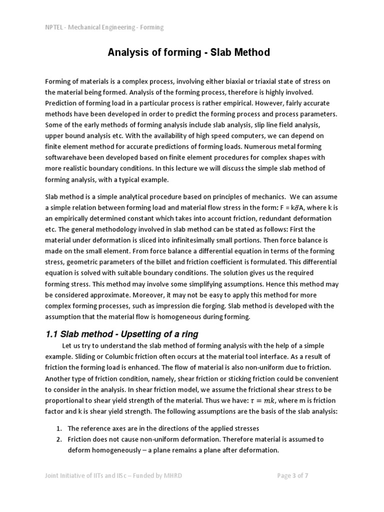 Analysis of Forming - Slab Method | PDF | Stress (Mechanics) | Friction