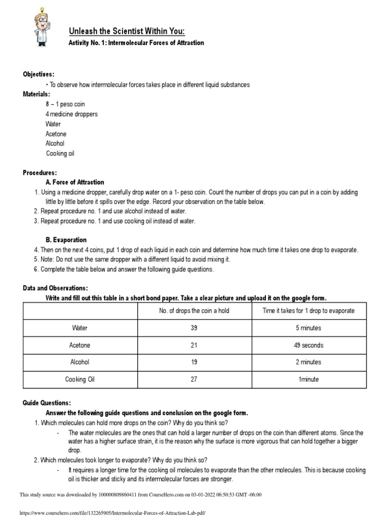 Intermolecular Forces Lab Activity | PDF | Liquids | Evaporation