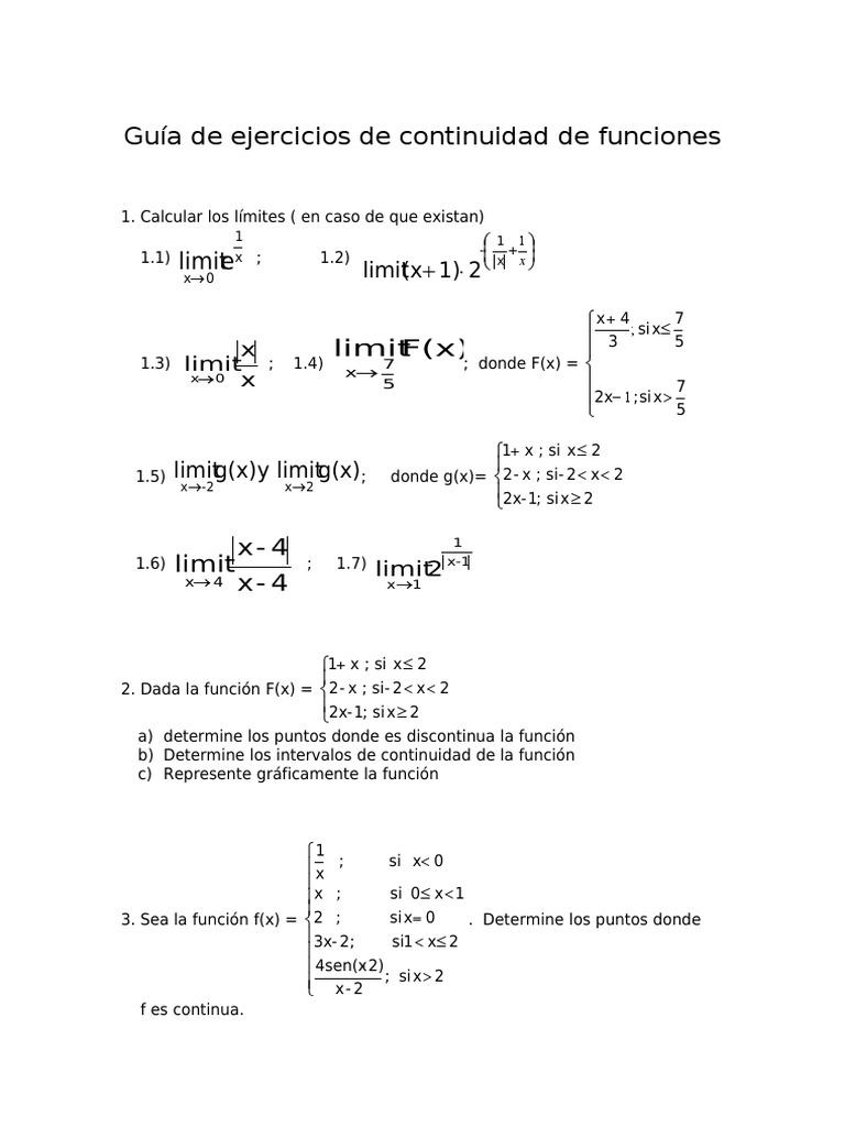 Ejercicios de Continuidad de Funciones | PDF | Función continua | Función (Matemáticas)