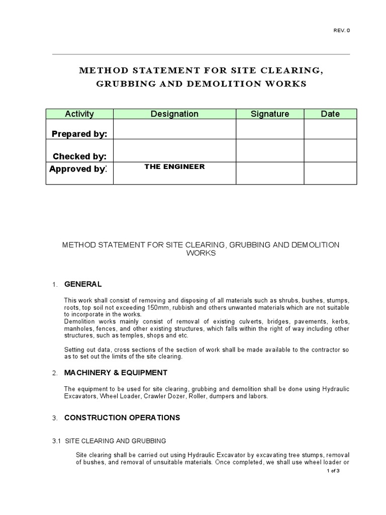 Site Clearing and Demolition Method Statement | PDF | Demolition | Concrete