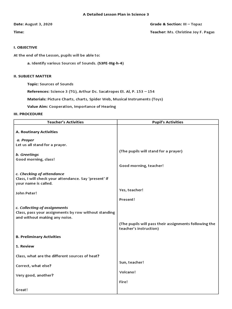 Lesson Plan | PDF | Lesson Plan | Sound