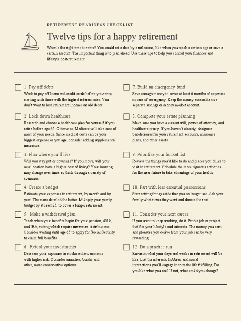 Retirement Readiness Checklist | PDF | Retirement | Financial Services