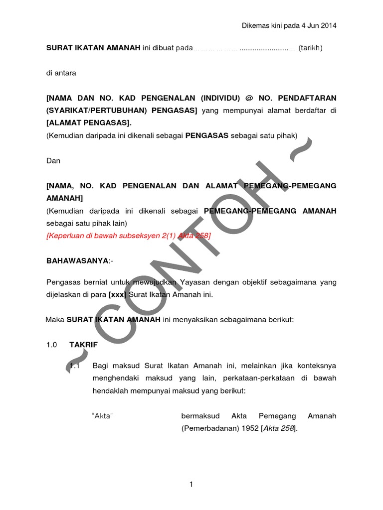 Surat Ikatan Amanah Pemegang Amanah | PDF