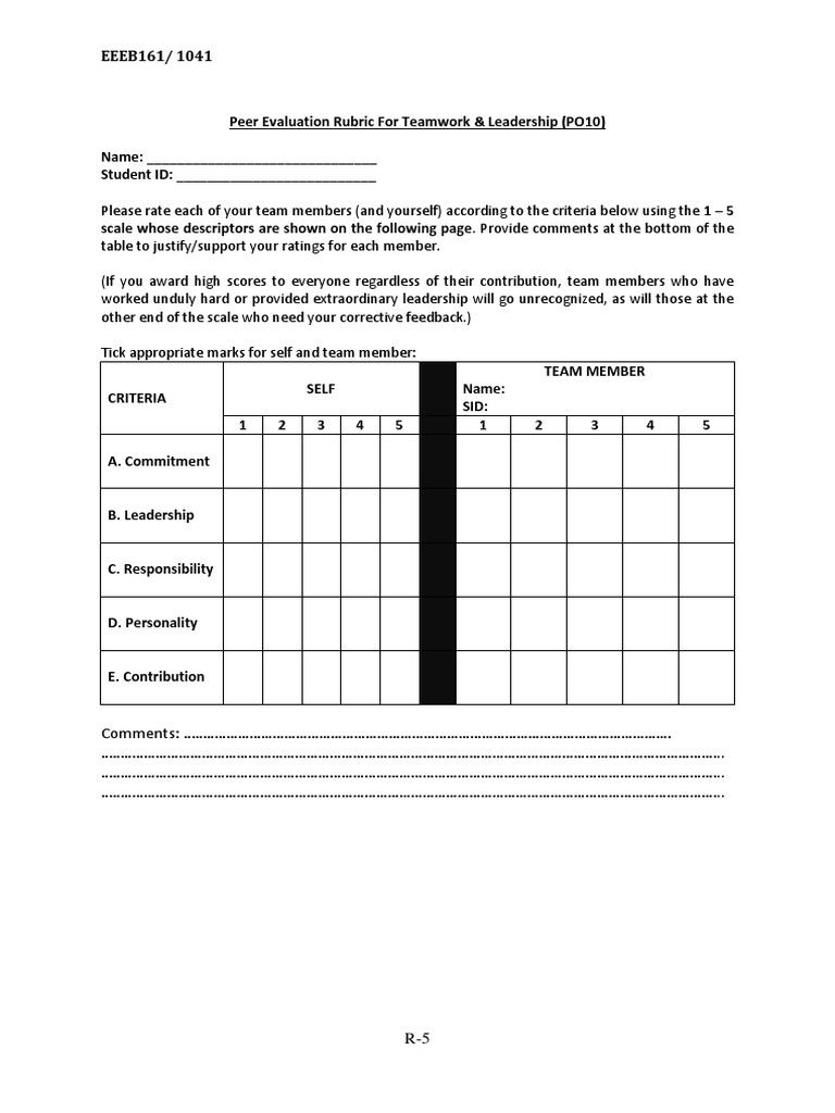 PO10 Rubrics - Peer Review | PDF | Leadership | Rubric (Academic)