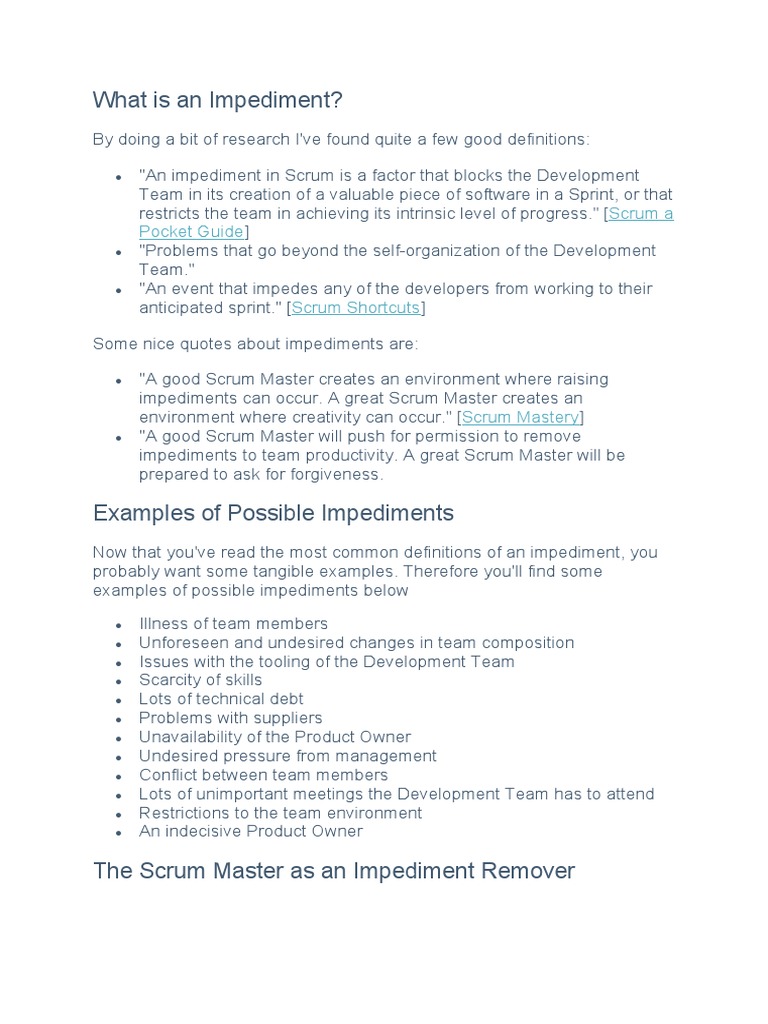 What Is An Impediment?: Scrum A Pocket Guide | PDF | Scrum (Software ...