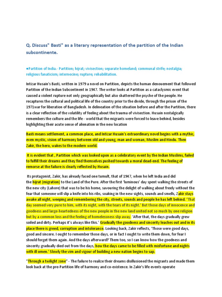 Partition Literature Assignment | PDF | Partition Of India | Pakistan