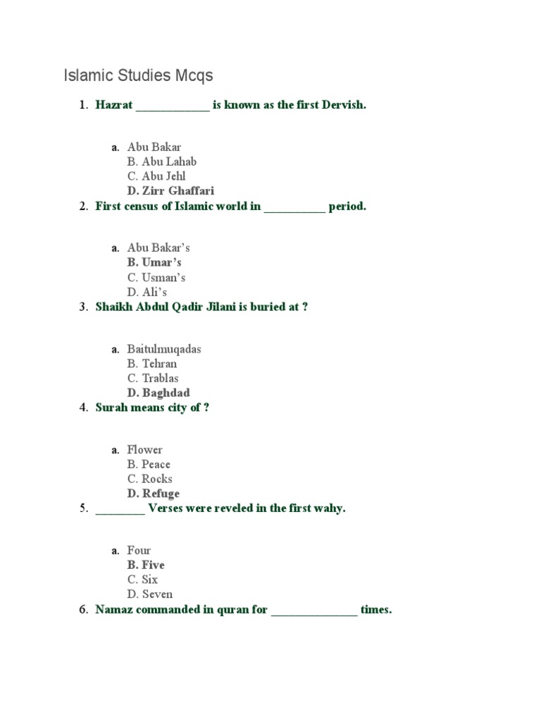 Islamic Studies Mcqs 2 | PDF | Hajj | Muhammad