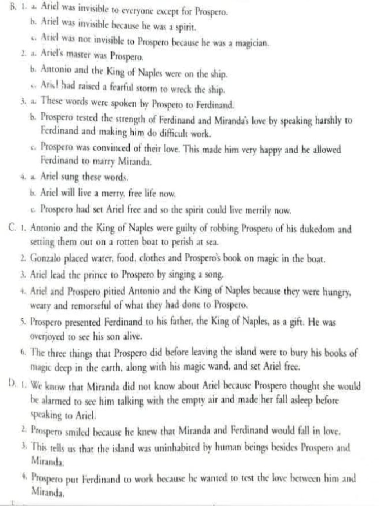 The Tempest English Answers of Textbook Questions | PDF | The Tempest ...