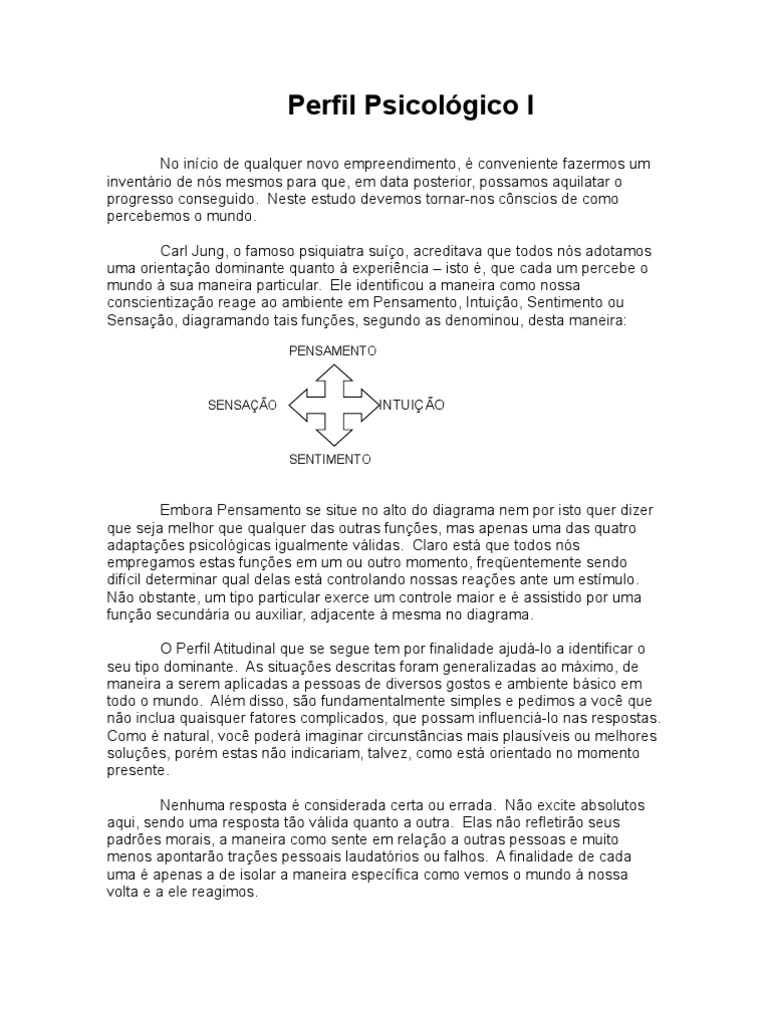 Teste Psicologicos e Dinamica Perfil Psicologico | PDF | Intuição ...