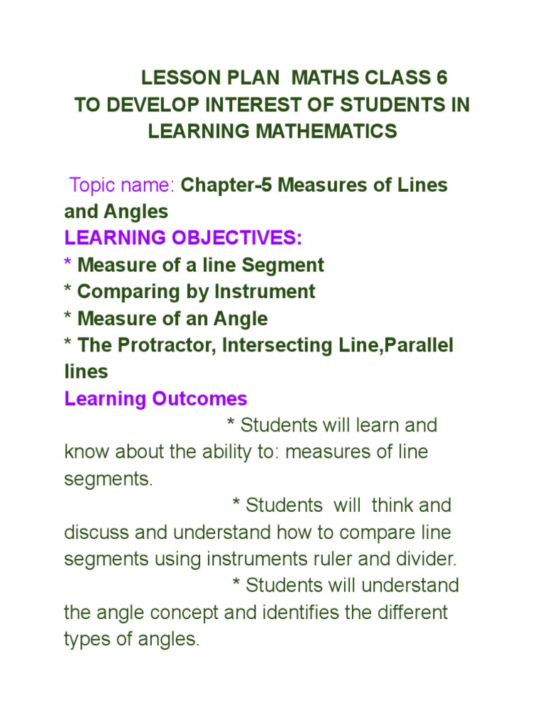 6TH Class Lesson Plan CH 5 | PDF | Angle | Lesson Plan
