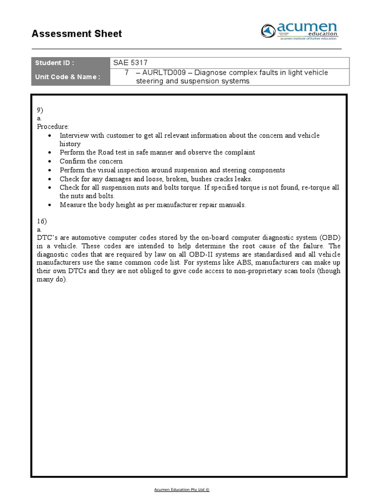 Assessment Sheet: Student ID: Unit Code & Name | PDF | Technology ...