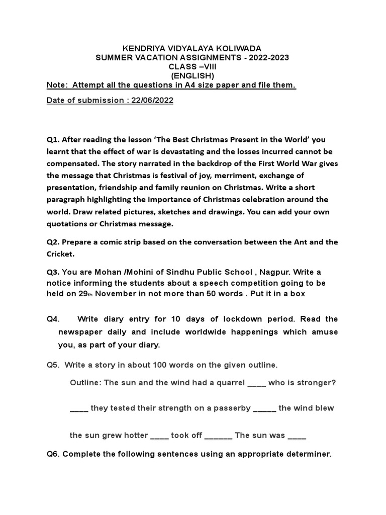 Class Viii Summer Vacation Assignments 2022-2023 | PDF