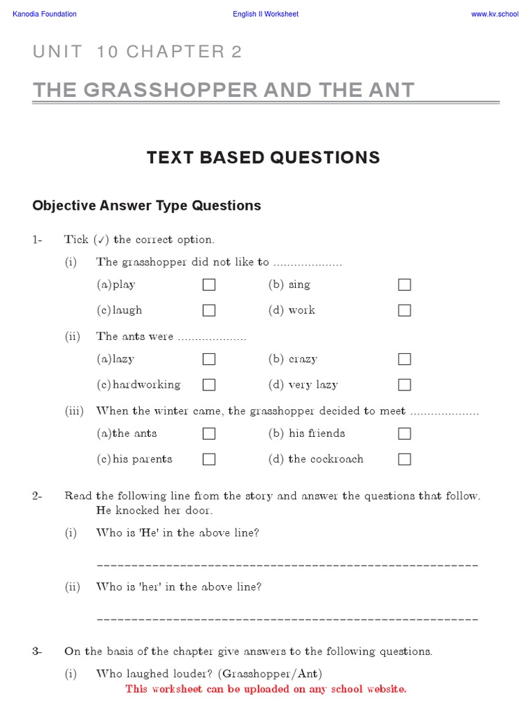 Ant and Grasshopper Worksheet Answers | PDF