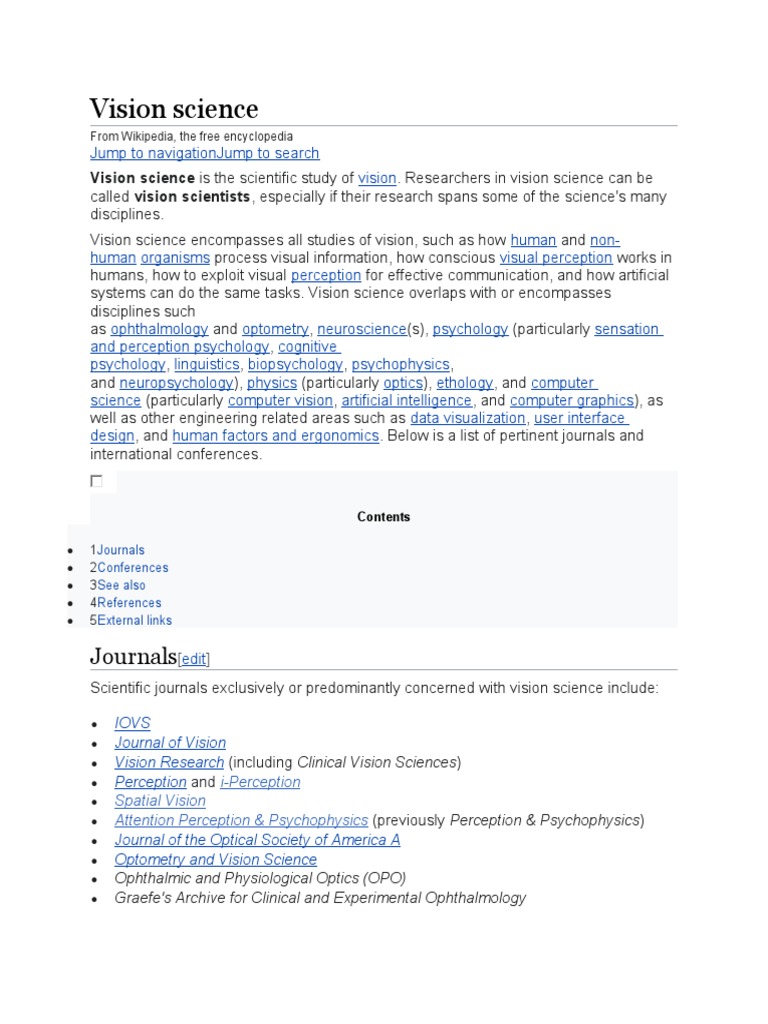 Overview of Vision Science Studies | PDF | Science & Mathematics