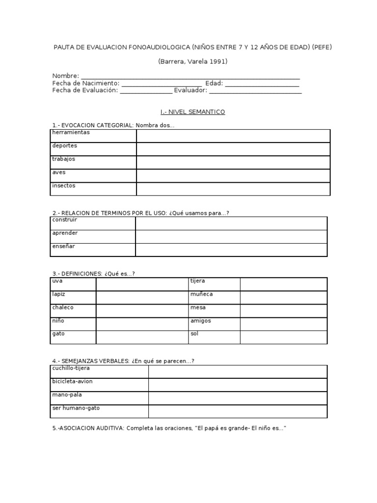 Evaluación Fonoaudiológica PEFE 7-12 años | PDF
