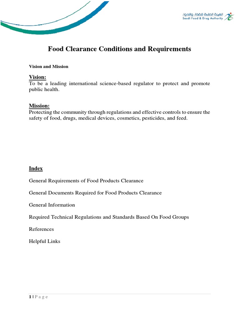 Food Clearance Conditions and Requirements: Vision | Download Free PDF ...