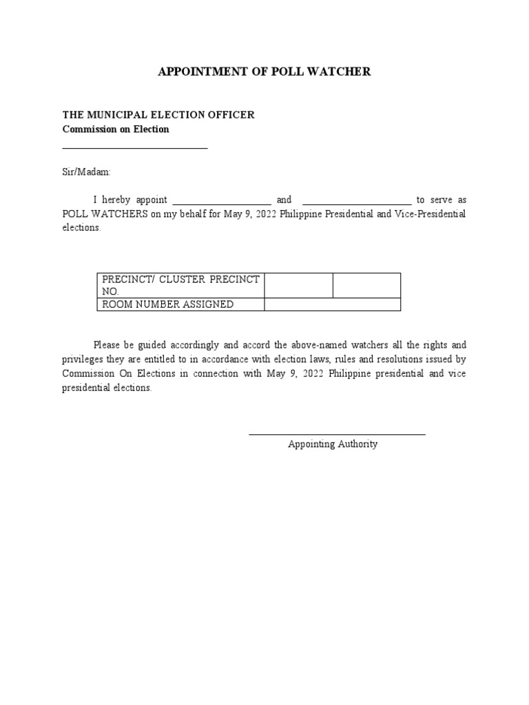 Appointment of Poll Watcher | PDF