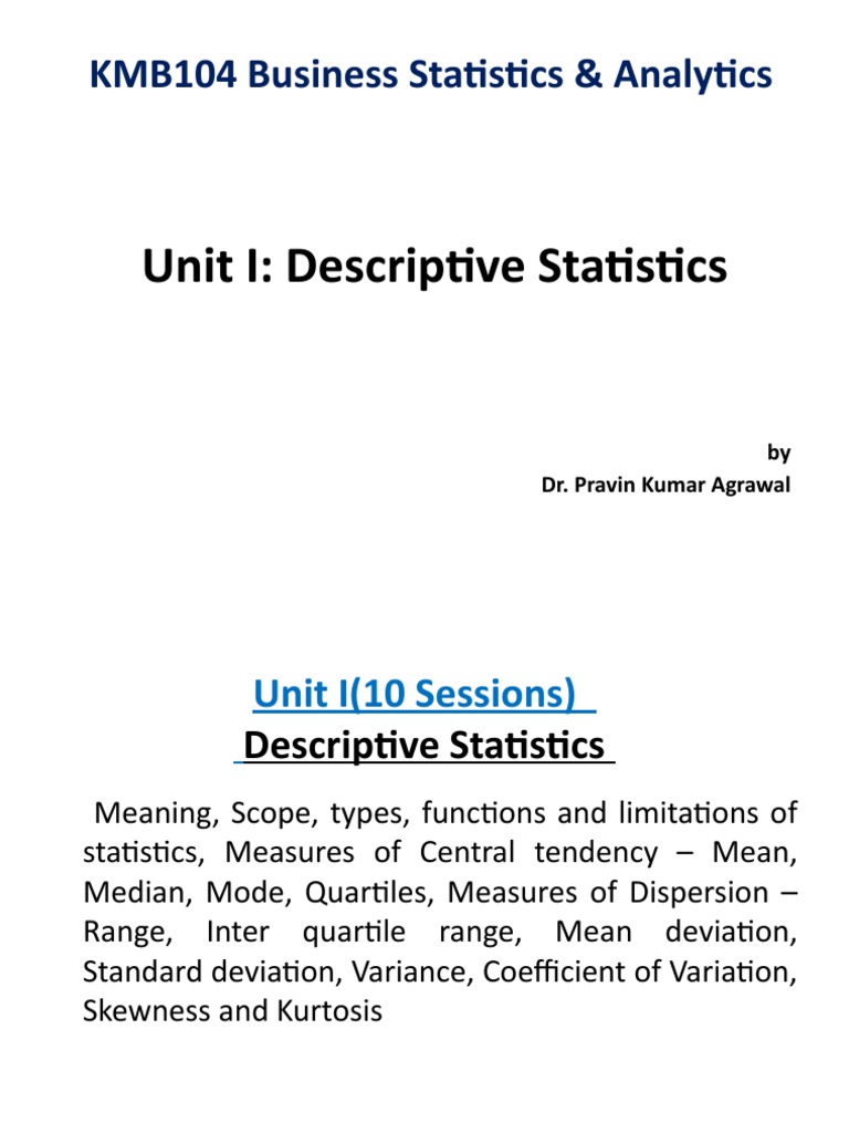 Statistics PPT UNIT I 28.11.2020 | PDF | Mean | Mode (Statistics)