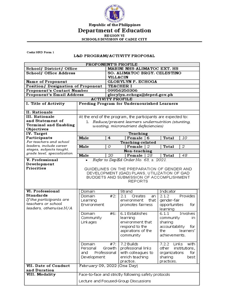 Feeding Program Proposal for Learners | PDF