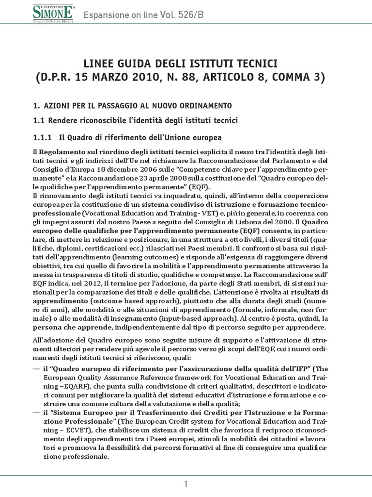 Linee Guida Degli Istituti Tecnici | PDF