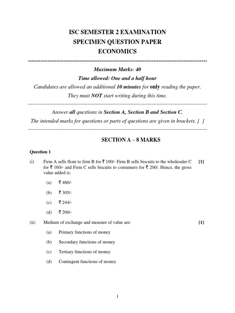 856 Economics Sem II Specimen | PDF