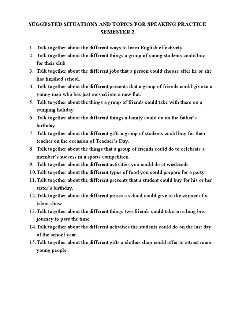 Suggested Situations and Topics For Speaking Practice 5-2022 | PDF