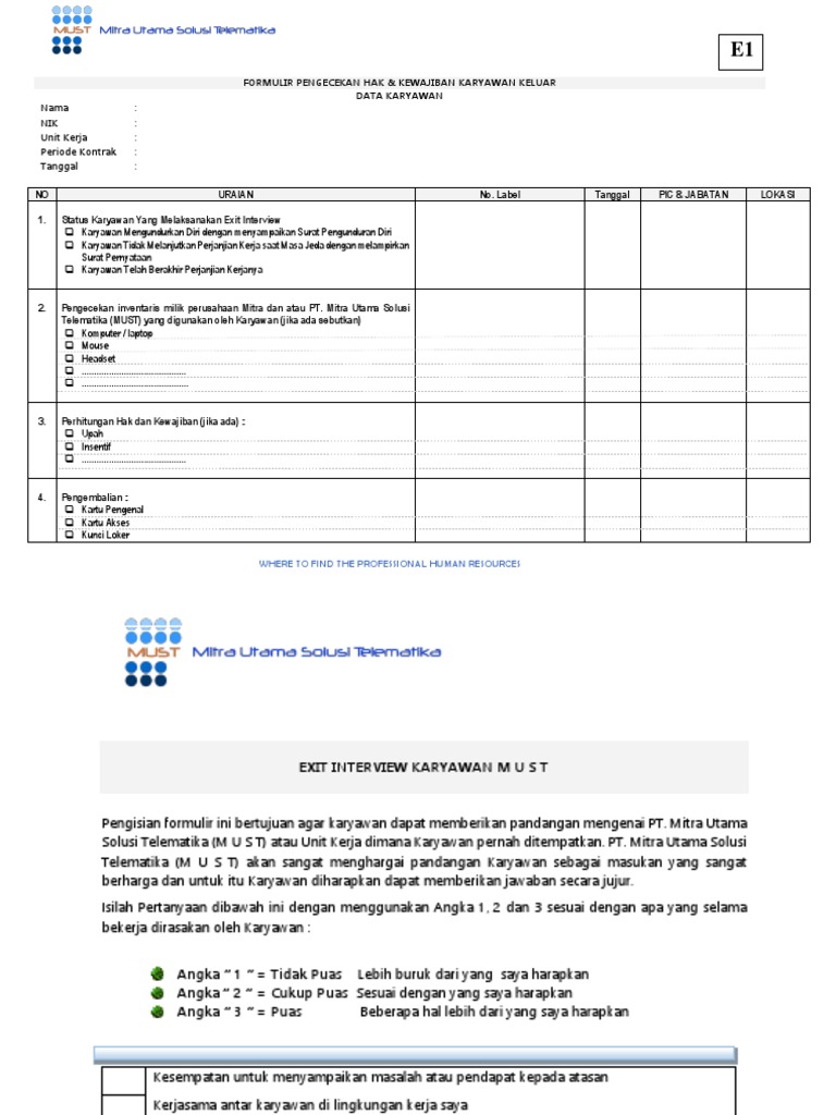 Formulir Exit Interview Karyawan | PDF | Bisnis