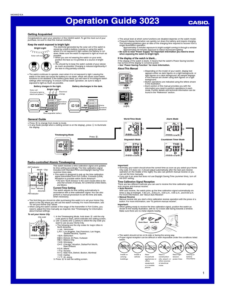 Casio Wave Ceptor Watch | PDF | Daylight Saving Time | Timer