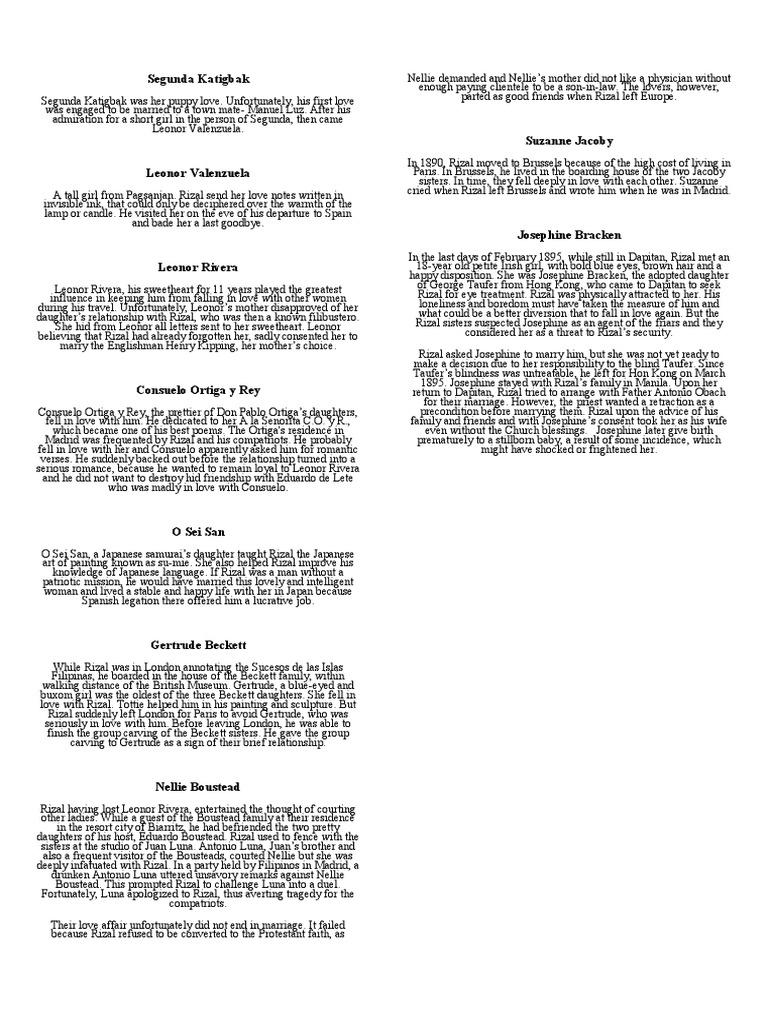 Love Life of Rizal | PDF