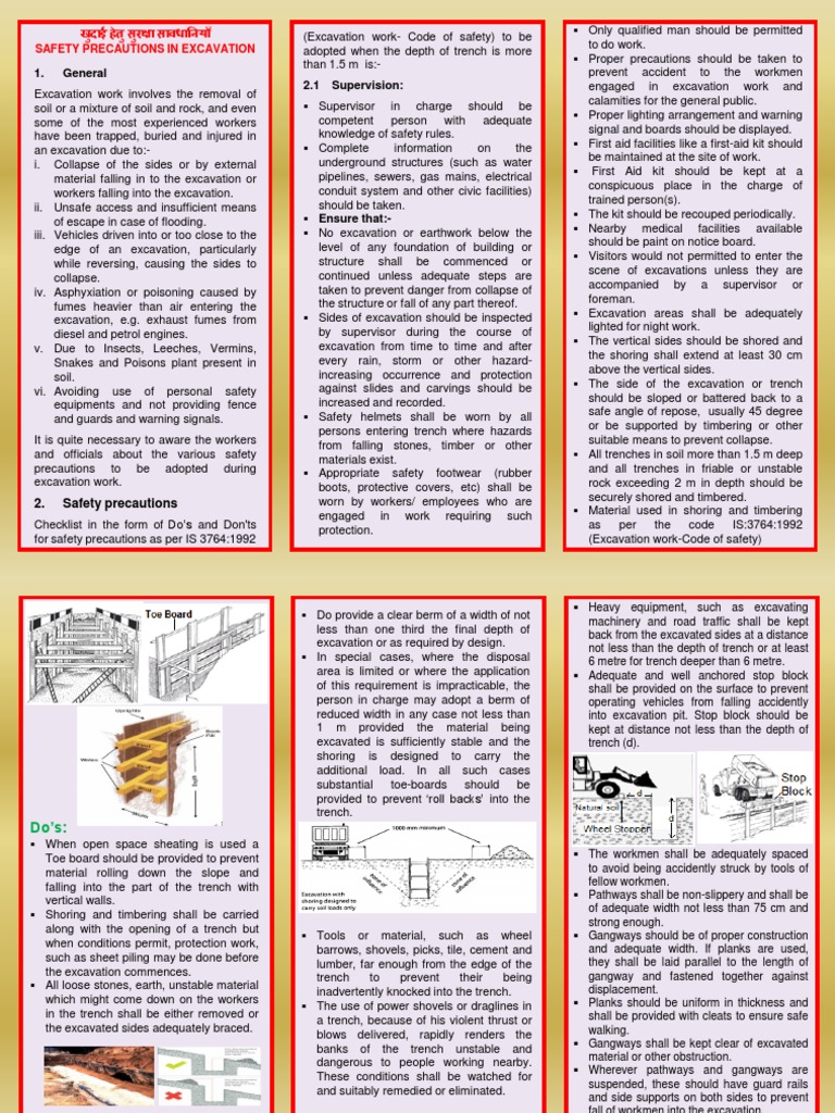 Pamphlet On Safety Precautions in Excavation | PDF | Trench | Personal ...