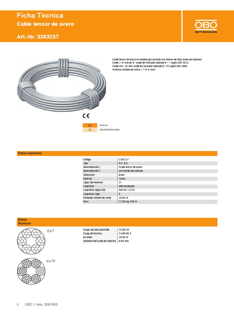 Descripción técnica de un cable tensor de acero galvanizado con núcleo ...