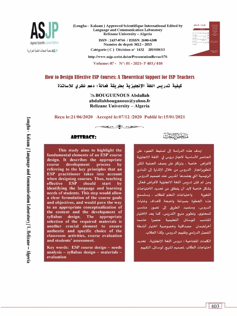 How To Design Effective ESP Courses - A Theoretical Support For ESP ...