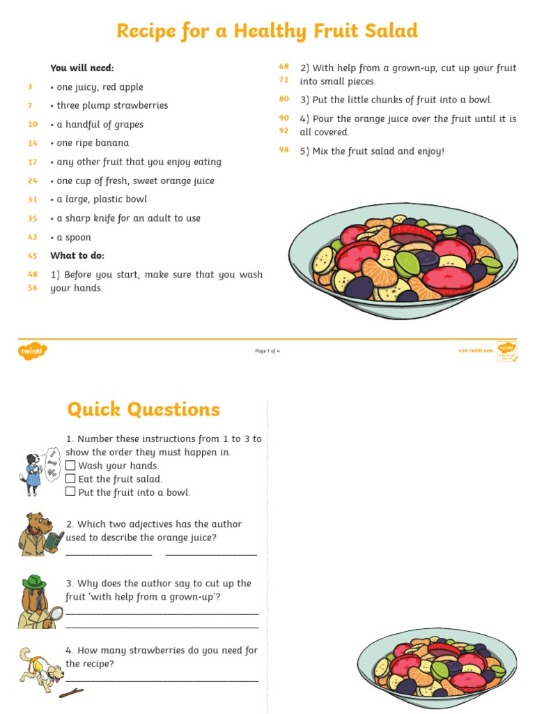 Recipe For A Healthy Fruit Salad Activity Card | PDF | Diet & Nutrition ...