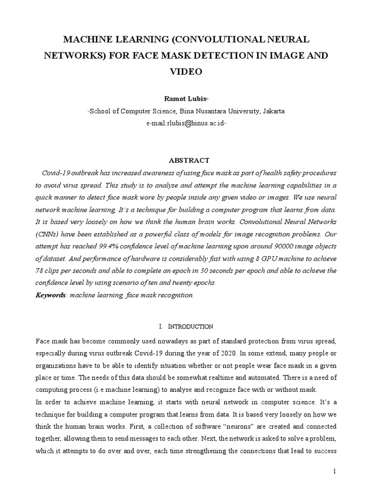 Face Mask Detection Using CNNs | PDF | Artificial Neural Network | Deep ...