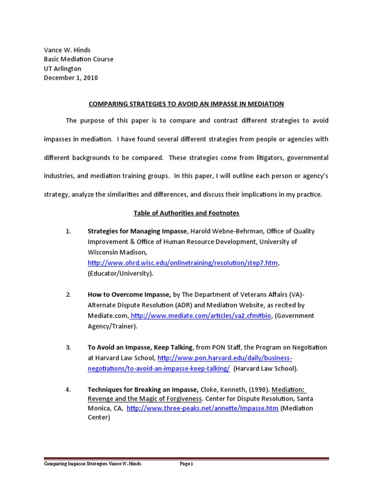 Comparing Impasse Strategies Final | PDF | Mediation | Negotiation