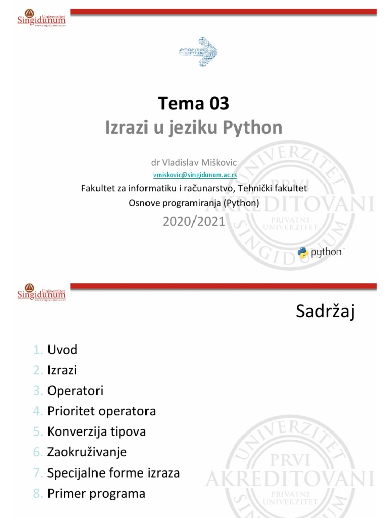 OP 03 Izrazi U Jeziku Python | PDF