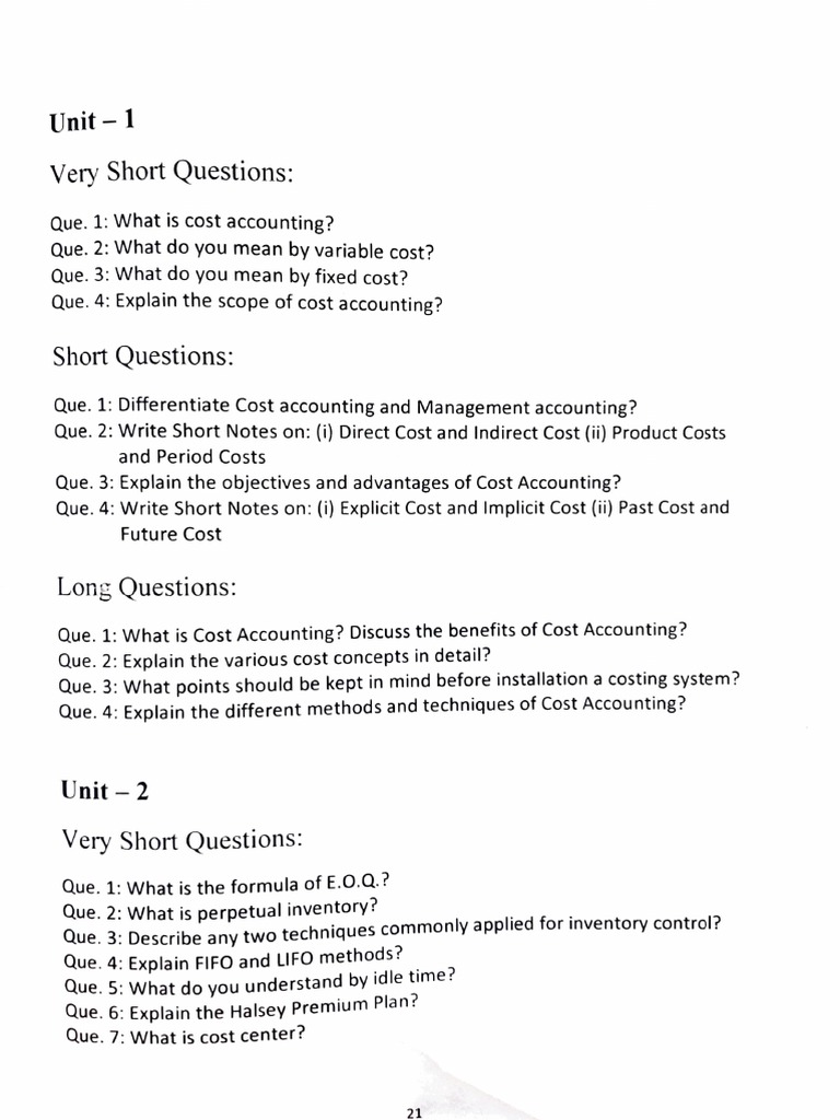 Important Questions Cost & Management Accounting | PDF | Inventory ...