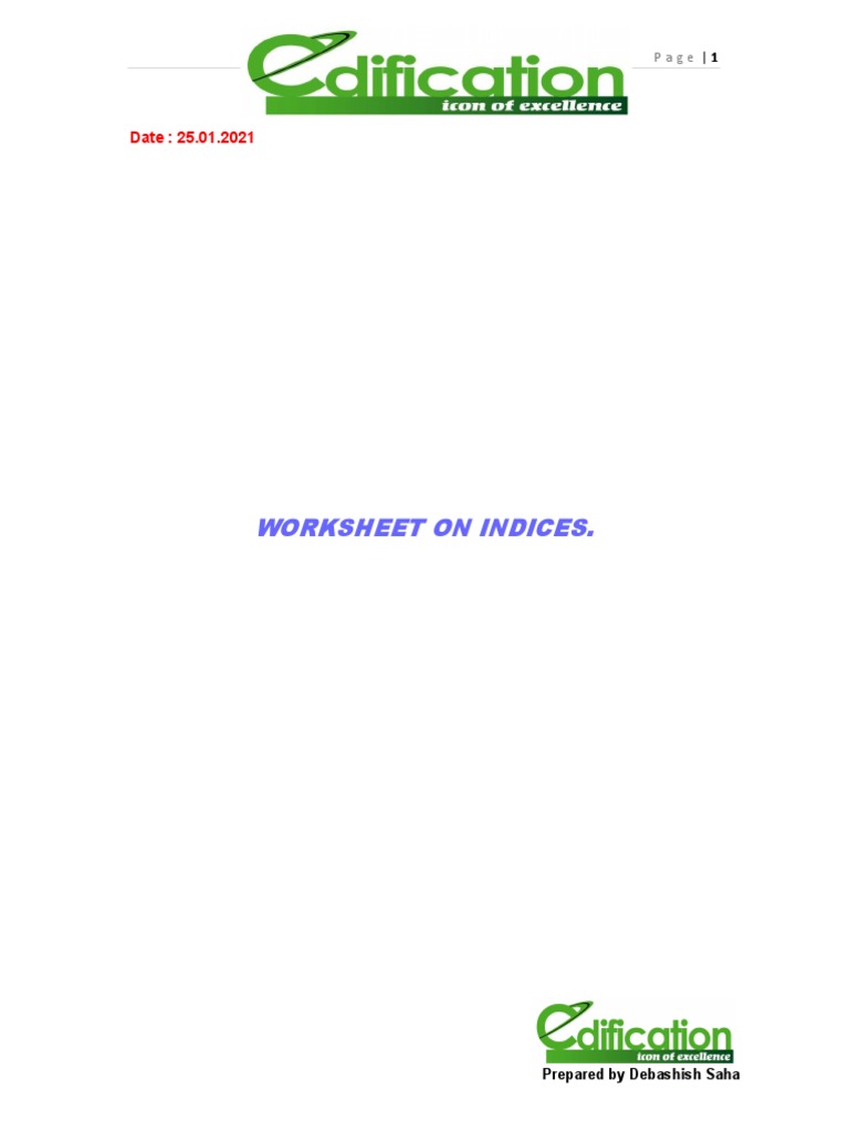 Worksheet On Indices | PDF | Career & Growth | Home & Garden