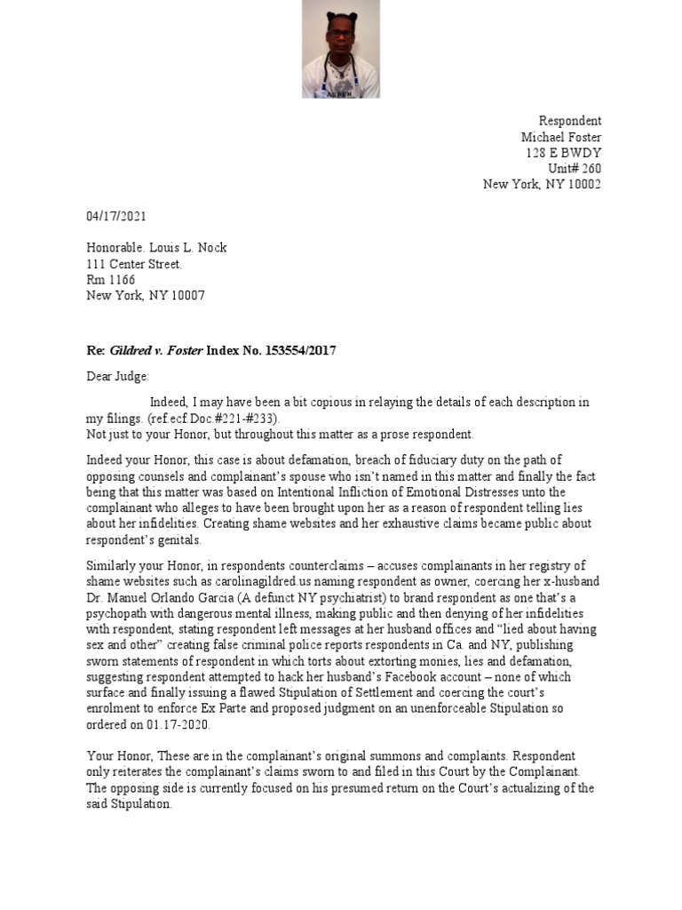 2017 Carolina Gildred V Michael Foster LETTER CORRESPOND 246 | PDF ...