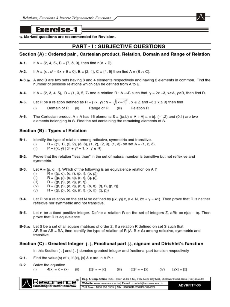 Relations, Functions - ITF Exercise | PDF | Trigonometric Functions | Function (Mathematics)