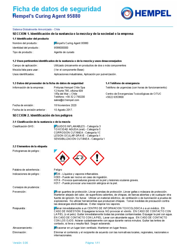 HDS Hempel Curing Agent 95880 | PDF | Agua | Residuos