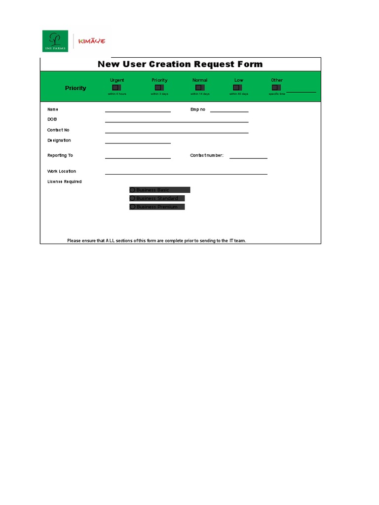 New User Creation Request Form: Priority | PDF