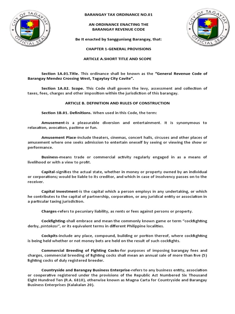 Barangay Revenue Code, 2019 SCE | PDF | Taxes | Receipt