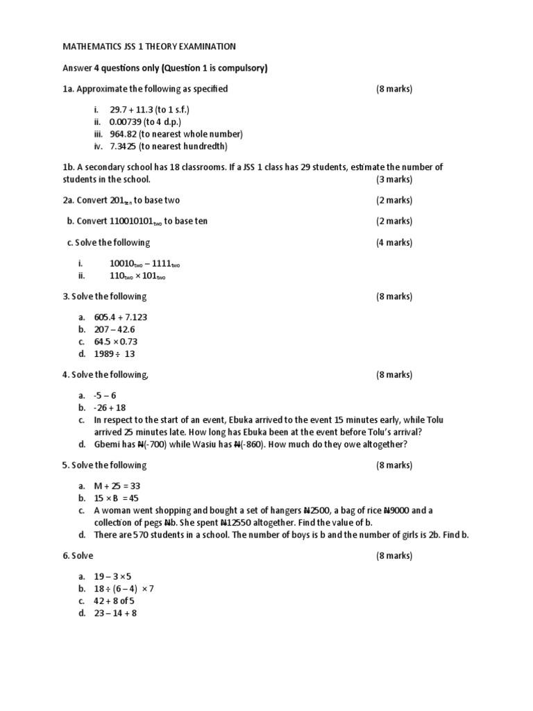 Jss 1 and Jss3 Theory Basic Technology and Mathematics | PDF | Area ...