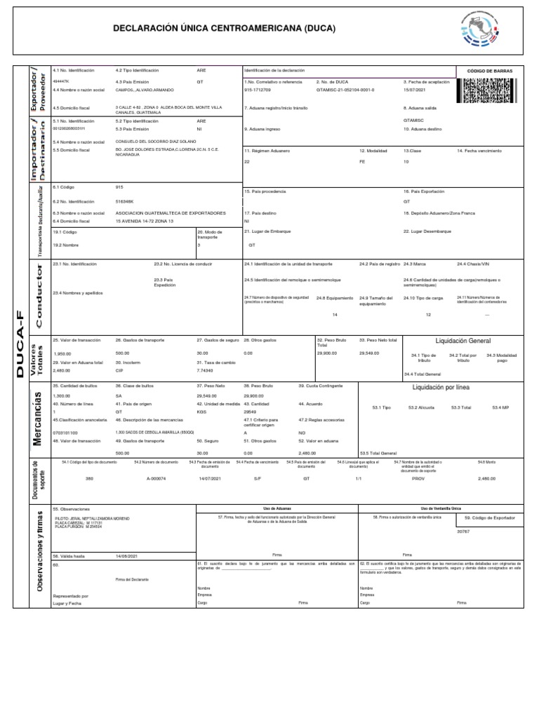 Declaracion Unica Centroamericana | PDF | aduana | Relaciones ...